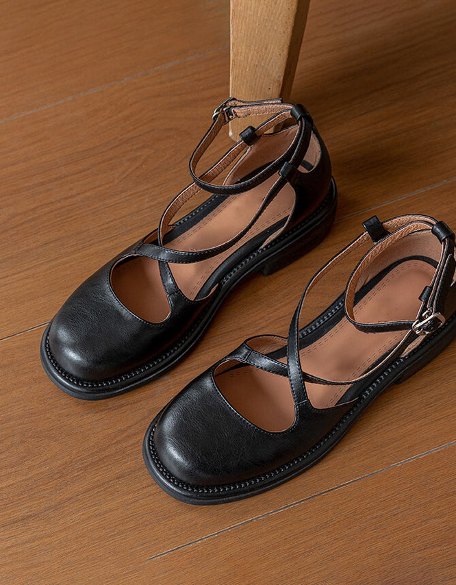 Vintage Ankle Cross Strap Round Toe Mary Jane Shoes — Obiono