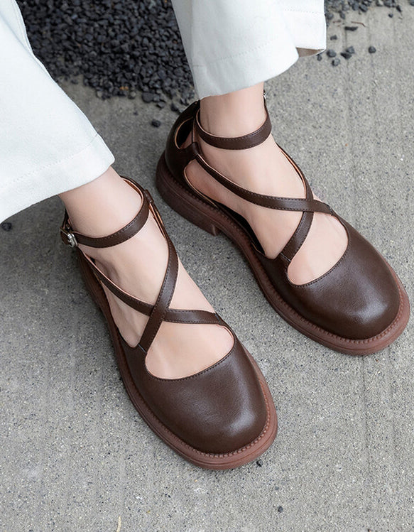 Vintage Ankle Cross Strap Round Toe Mary Jane Shoes — Obiono