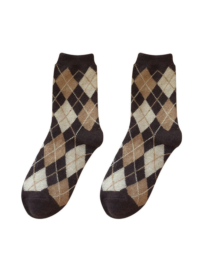2 Pairs Vintage Mid-tube Diamond Checkered Socks — Obiono