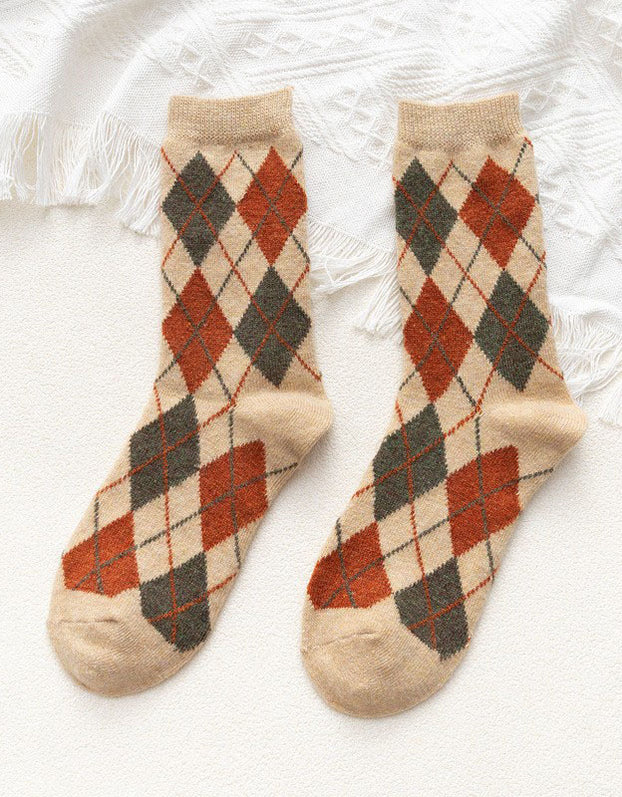 2 Pairs Vintage Mid-tube Diamond Checkered Socks — Obiono