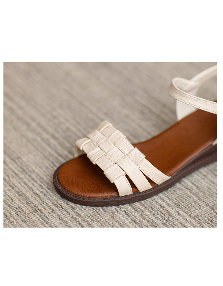 Leather Woven Summer Flat Sandals Slingback — Obiono