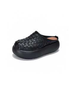 Wide Toe Box Leather Woven Platform Sandals — Obiono
