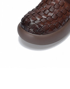Wide Toe Box Leather Woven Platform Sandals — Obiono