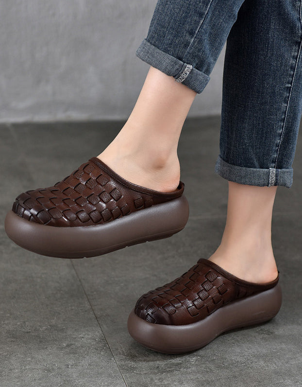 Wide Toe Box Leather Woven Platform Sandals — Obiono