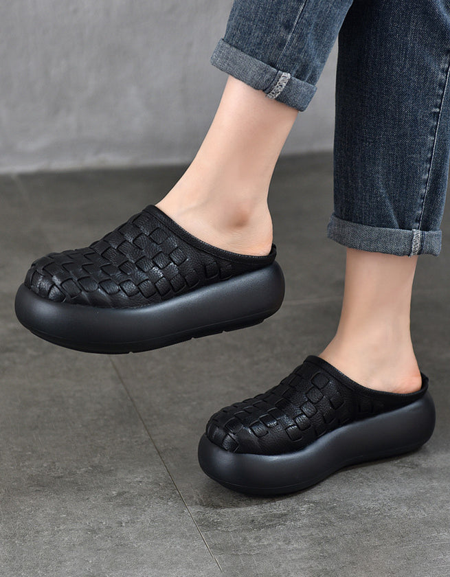 Wide Toe Box Leather Woven Platform Sandals — Obiono