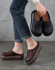 Wide Toe Box Leather Woven Platform Sandals — Obiono
