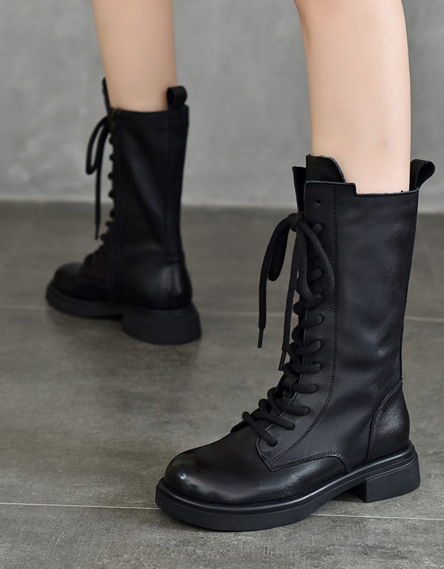 Winter Autumn Lace Up Leather Long Boots — Obiono