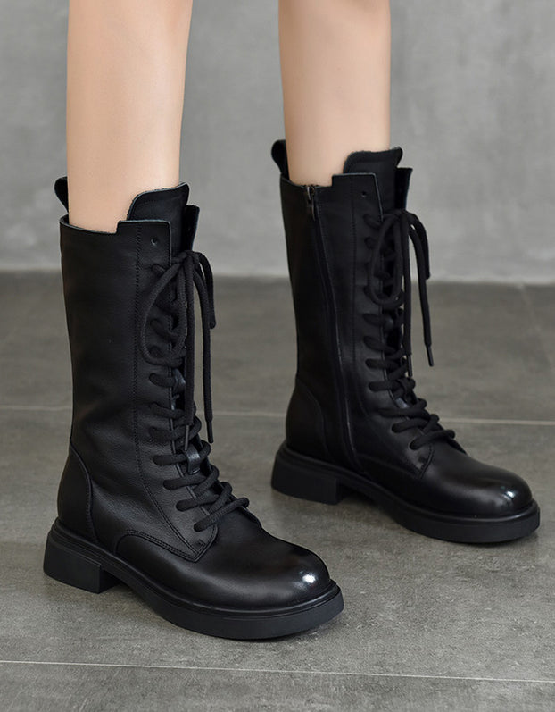 Winter Autumn Lace Up Leather Long Boots — Obiono