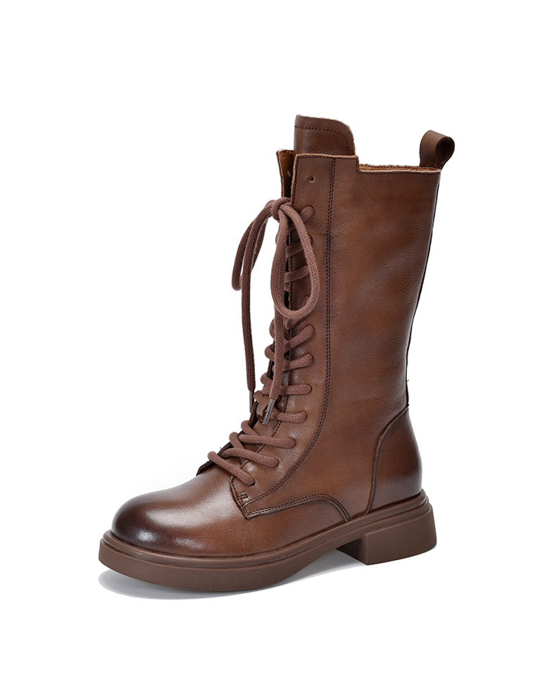 Winter Autumn Lace Up Leather Long Boots — Obiono