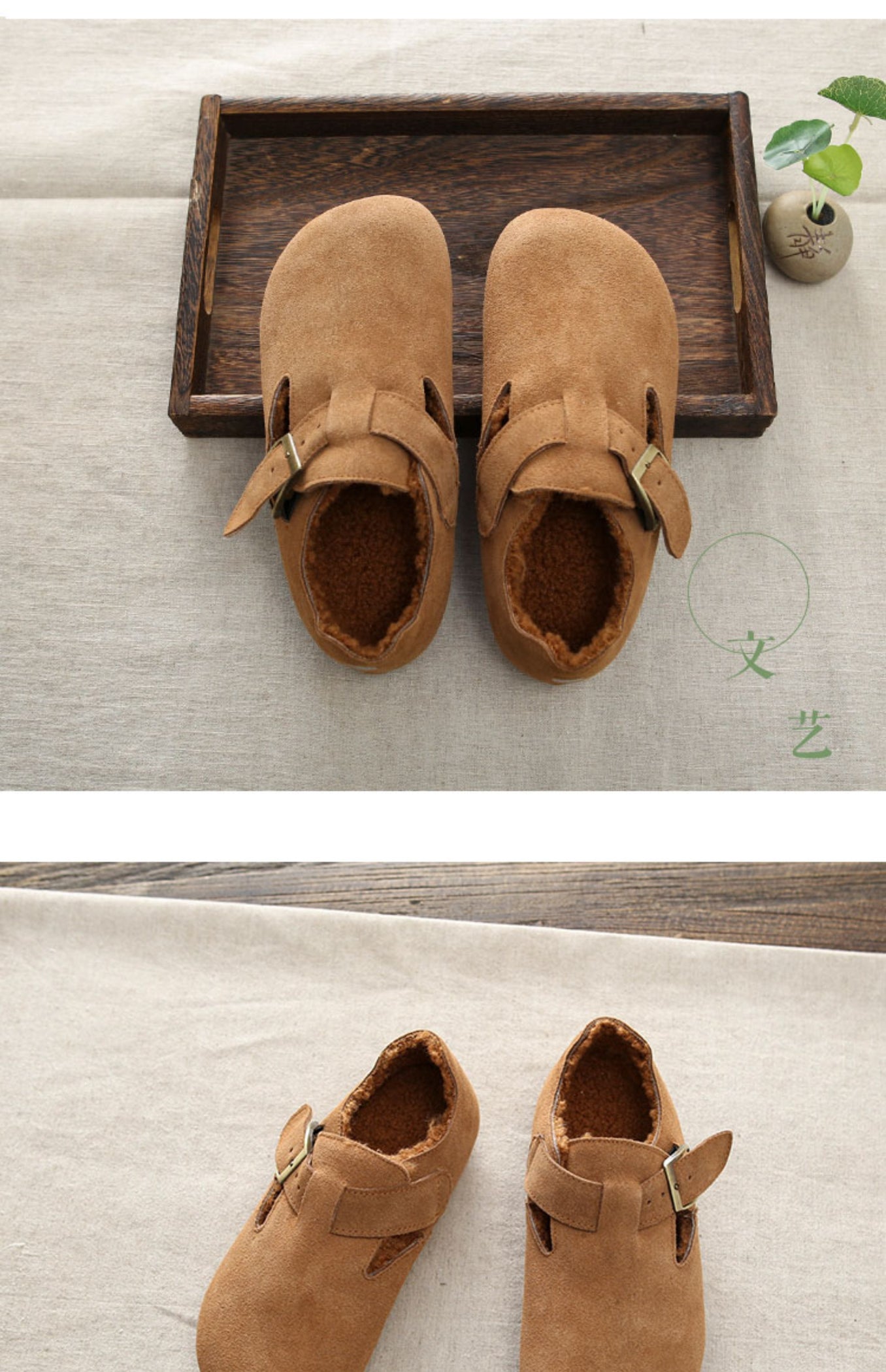 Winter Autumn Round Toe Suede Flat Shoes with Fur — Obiono