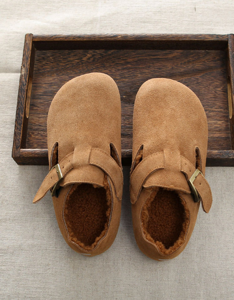 Winter Autumn Round Toe Suede Flat Shoes with Fur — Obiono