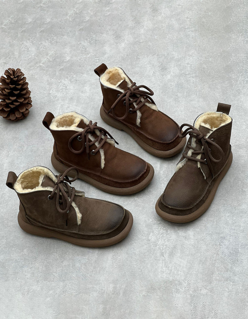 Winter Comfortable Soles Soft Leather Lace-up Boots With Fur — Obiono
