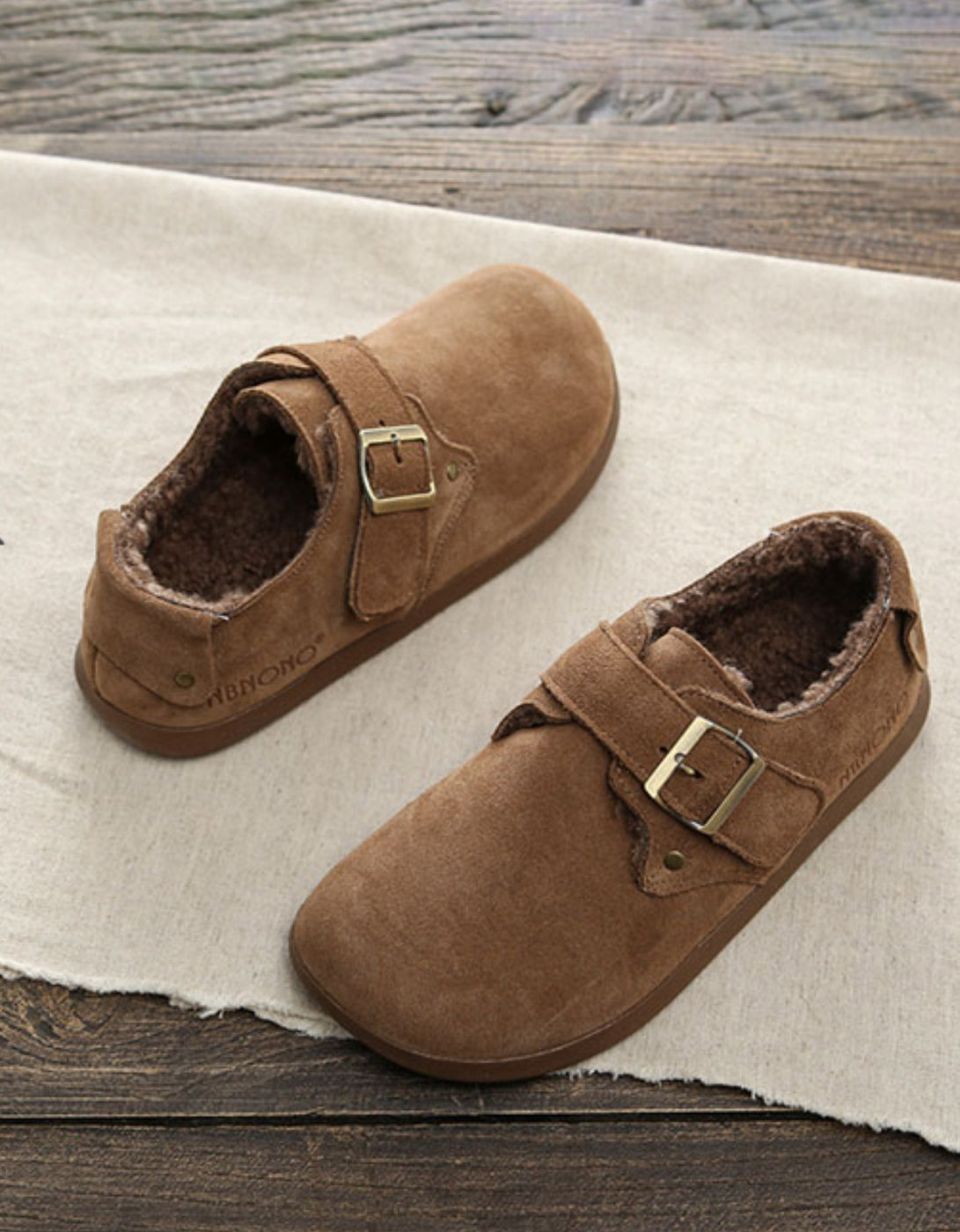 Round Toe Winter Suede Flat Shoes with Fur — Obiono