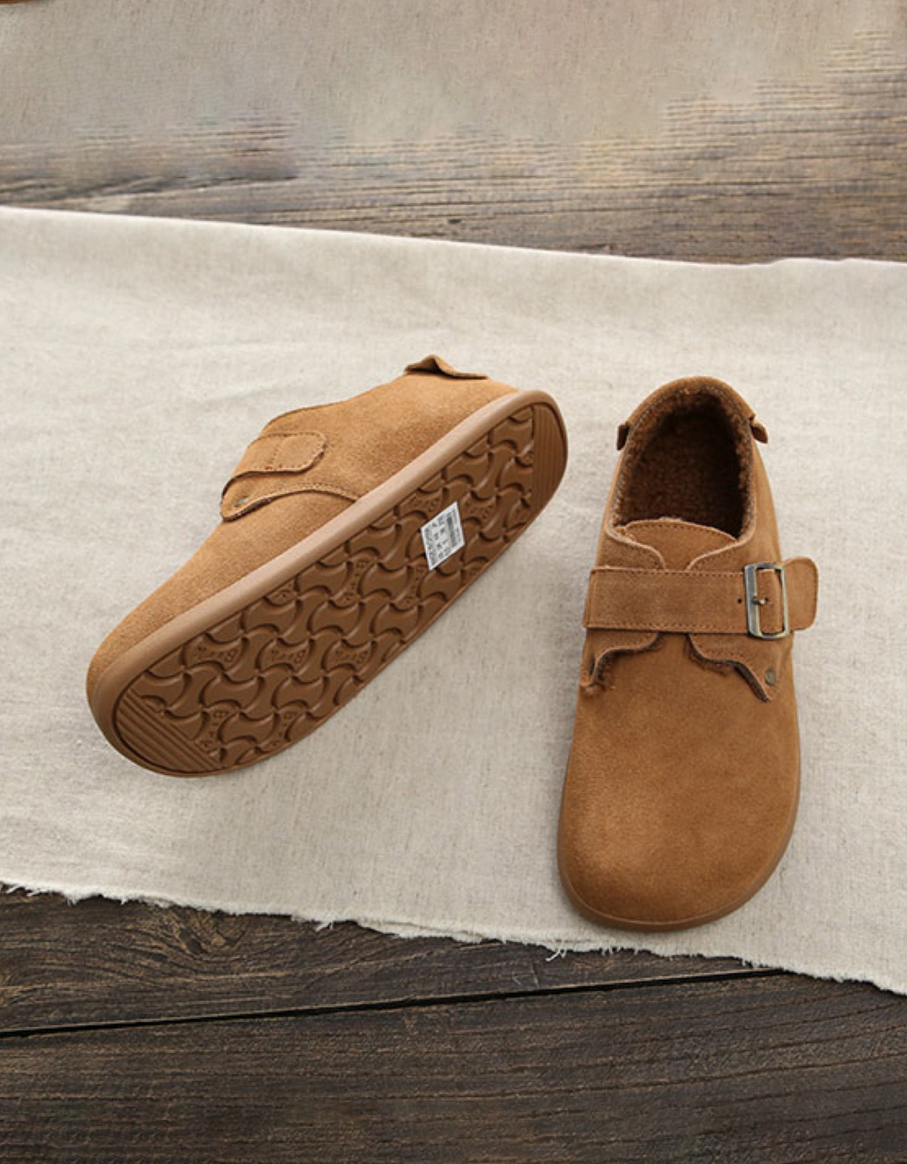 Round Toe Winter Suede Flat Shoes with Fur — Obiono