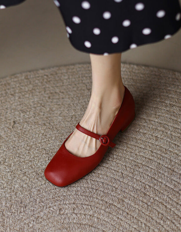 Single Strap Soft Leather Flats Ballet Shoes — Obiono