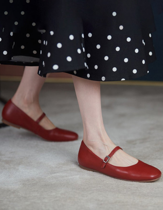 Single Strap Soft Leather Flats Ballet Shoes — Obiono