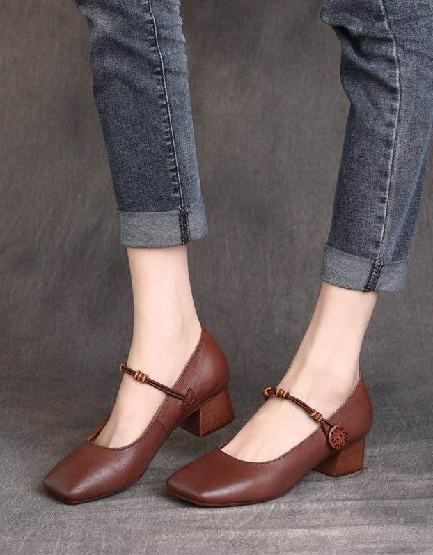 Handmade Square Toe Single Buckle Chunky Heel Pumps — Obiono