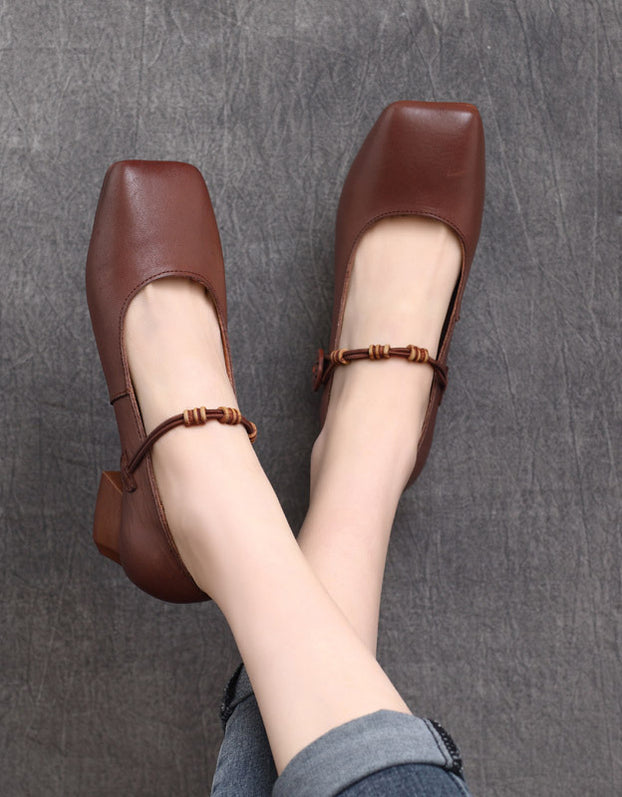 Handmade Square Toe Single Buckle Chunky Heel Pumps — Obiono