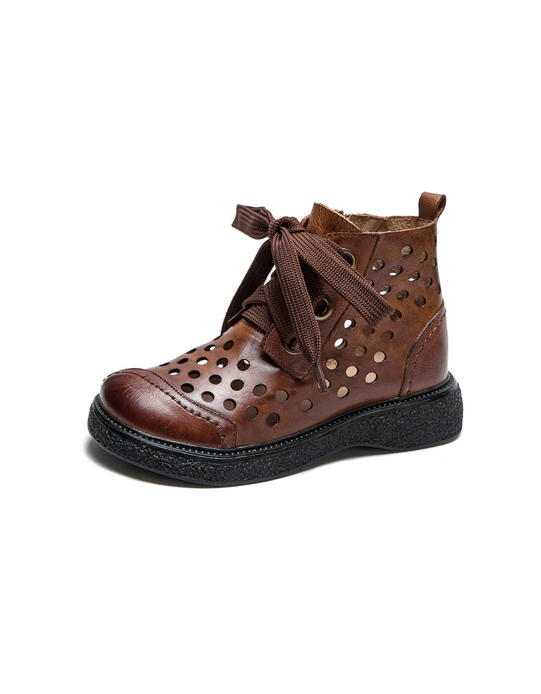 Retro Leather Hollow Wide Toe Box Ankle Boots — Obiono