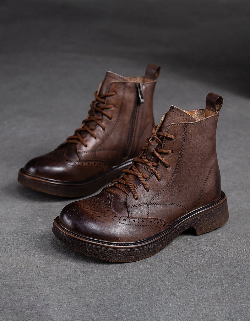 Winter Autumn Brogue Style Wide Toe Box Oxford Boots — Obiono
