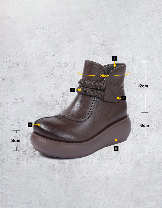 Ankle Velcro Wide Toe Box Retro Wedge Boots — Obiono