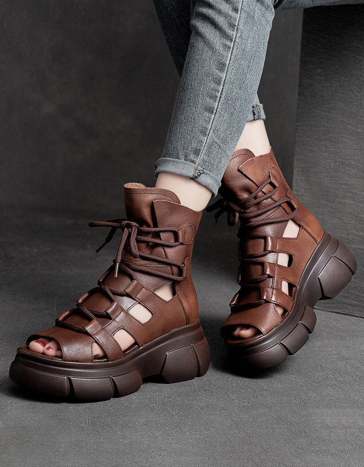 Comfortable Open Toe Lace-up Platform Sandals — Obiono
