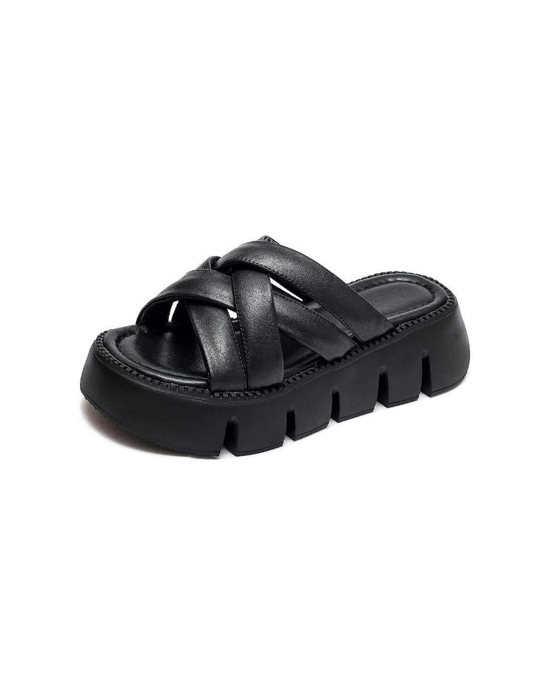 Cross Leather Woven Summer Platform Slippers — Obiono