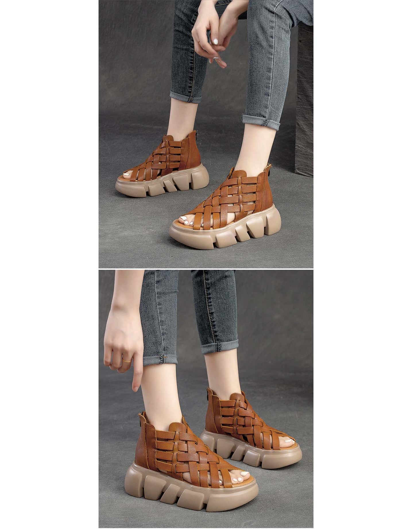 Summer Open Toe Vintage Woven Platform Sandals — Obiono