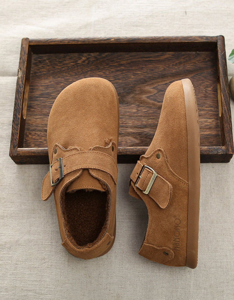 Round Toe Winter Suede Flat Shoes with Fur — Obiono