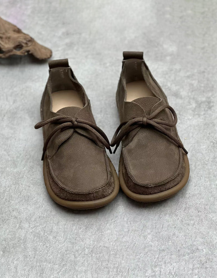 Comfortable Soles Soft Leather Lace-up Flat Shoes — Obiono