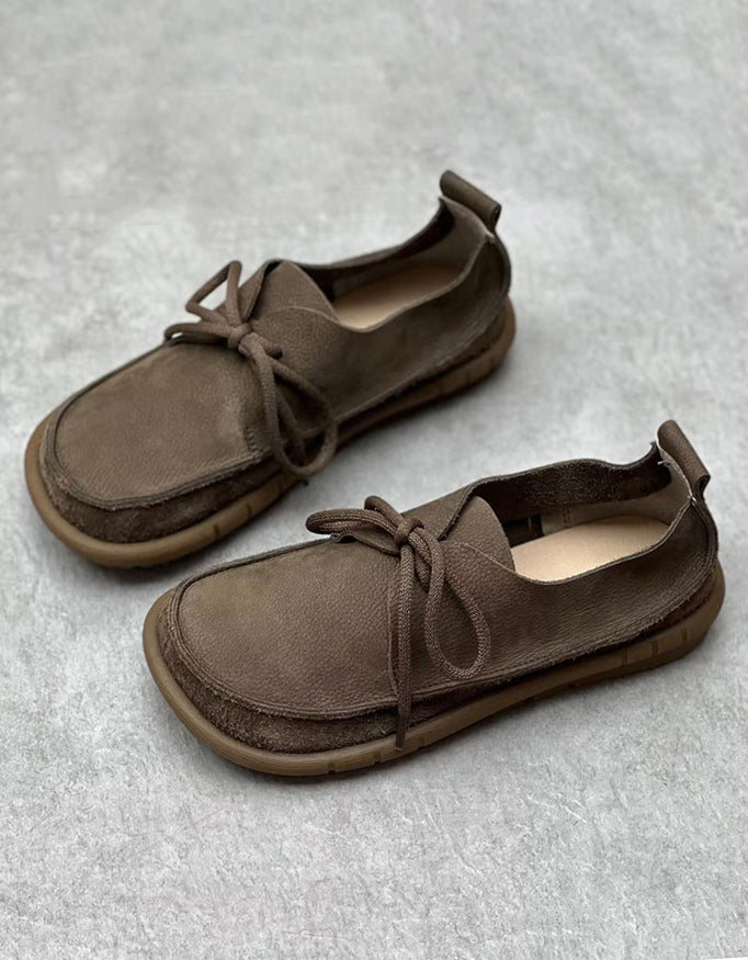 Comfortable Soles Soft Leather Lace-up Flat Shoes — Obiono
