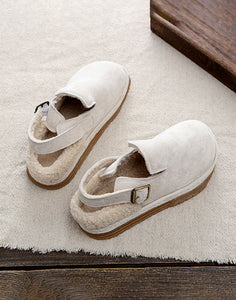 Round Toe Suede Flat Shoes Slingback with Fur — Obiono