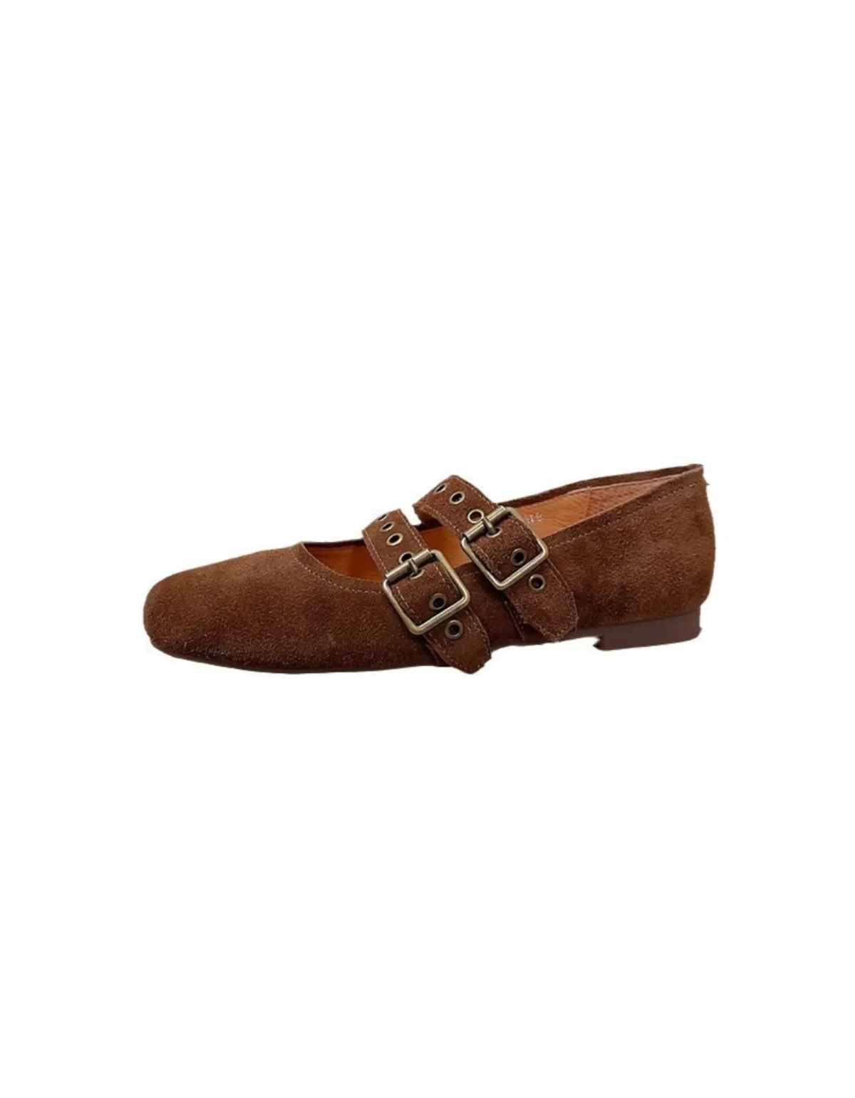 Suede Square Toe Double Buckles Mary Jane Shoes — Obiono