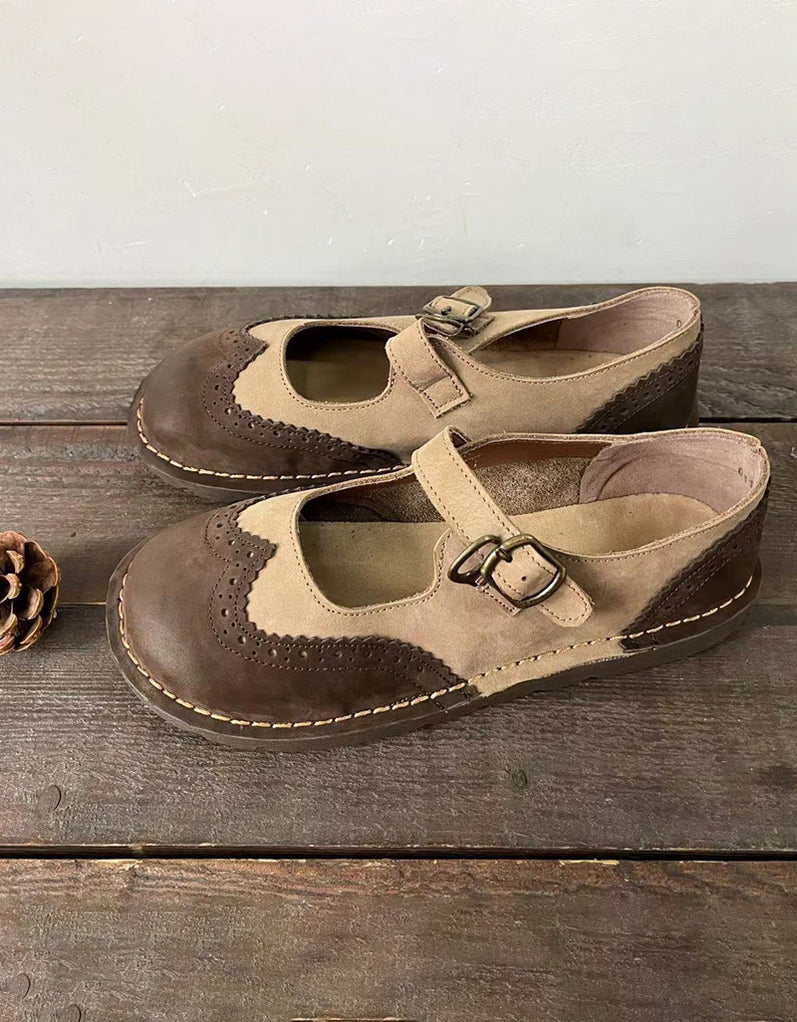 Handmade Brogue Style Soft Leather Retro Flat Shoes — Obiono