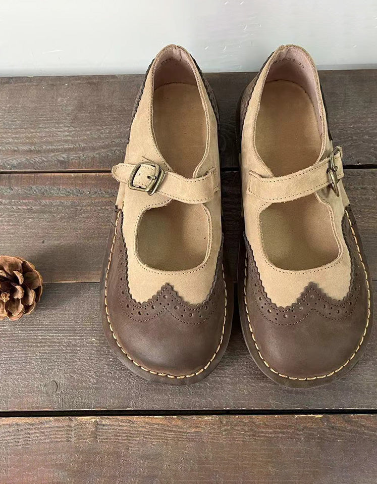 Handmade Brogue Style Soft Leather Retro Flat Shoes — Obiono