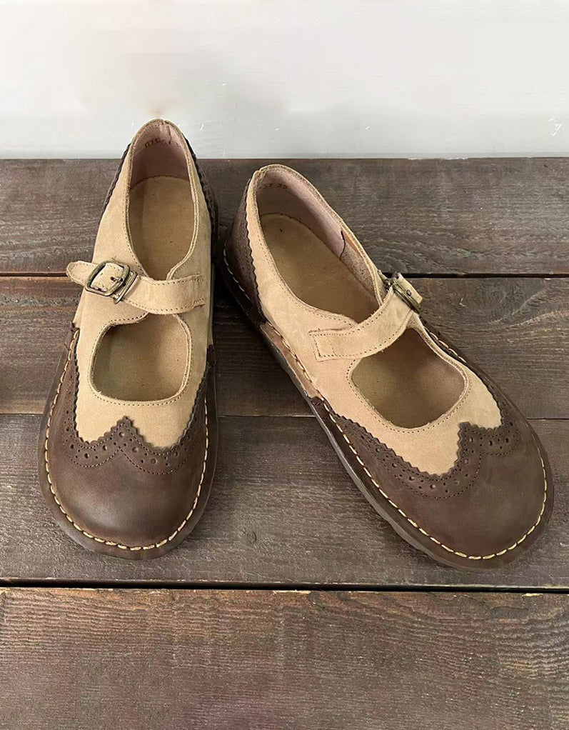 Handmade Brogue Style Soft Leather Retro Flat Shoes — Obiono