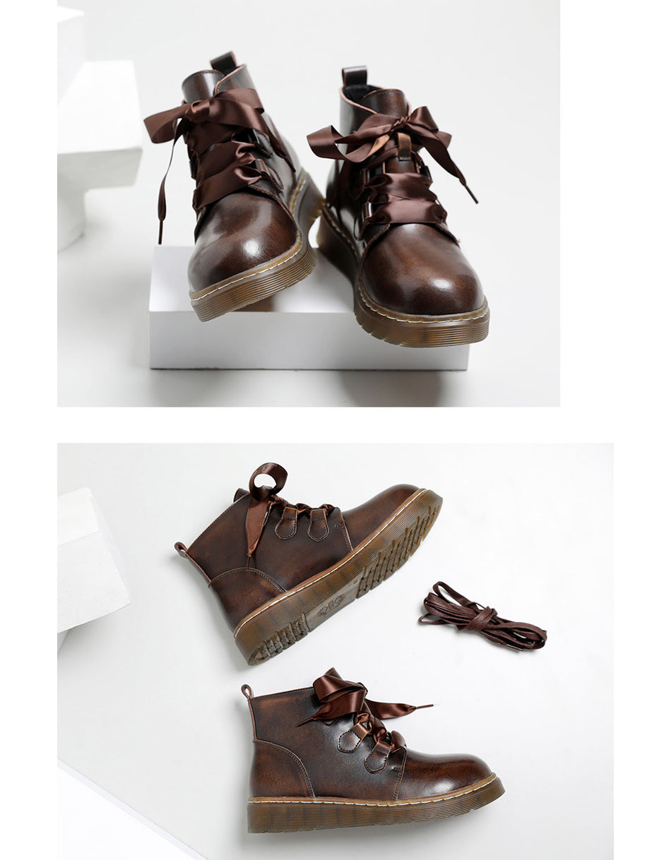 Comfortable Retro Leather Lace-up Mary Jane Boots — Obiono