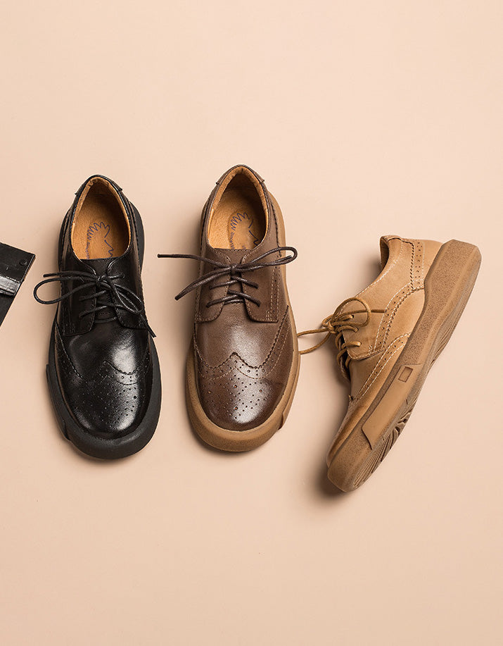 Real Leather Casual Brogue Style Oxford Shoes Women — Obiono