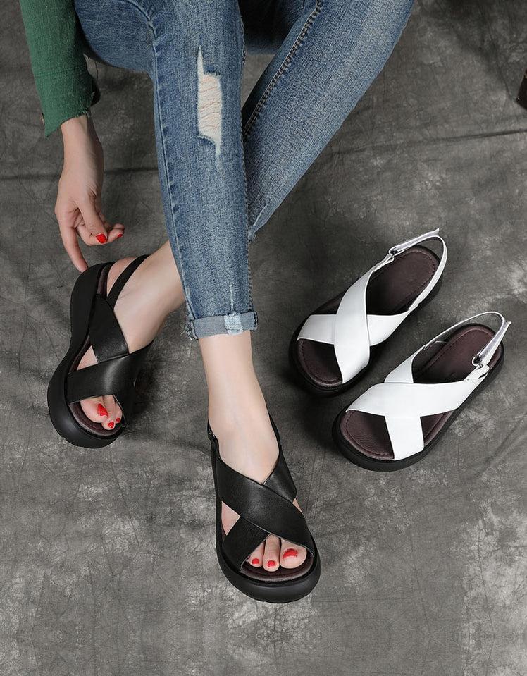 Summer Fish-Toe Cross Strap Wedge Sandals — Obiono
