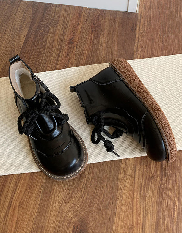 Retro Leather Platform Wide Toe Box Boots — Obiono