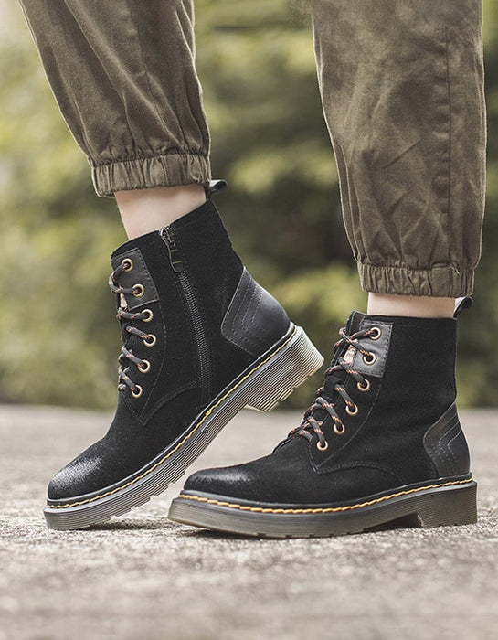 Autumn Winter Retro Leather Lace-Up Martin Boots — Obiono