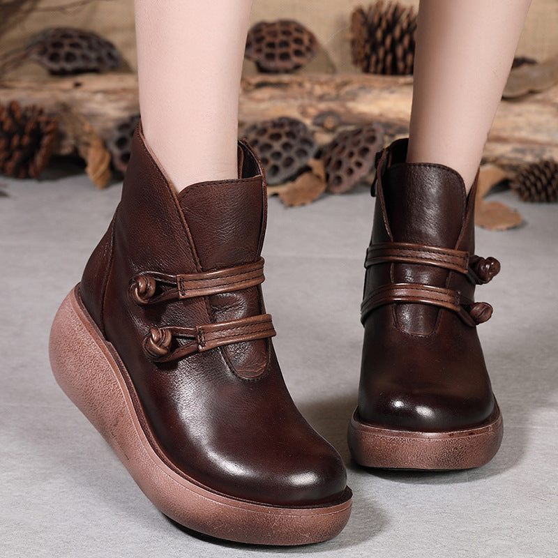 Leather Retro Platform Wedges Handmade Boots — Obiono