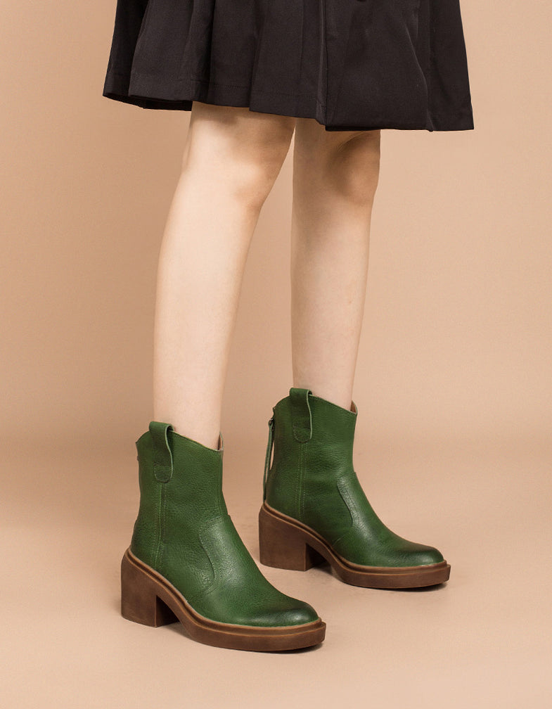 Back Zip Chunky Heel Chelsea Booties — Obiono