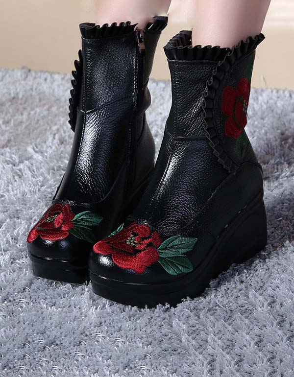 Ethnic Style Handmade Embroidery Wedge Boots — Obiono