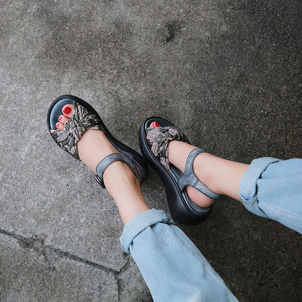 Women Retro Leather Summer Platform Sandals — Obiono