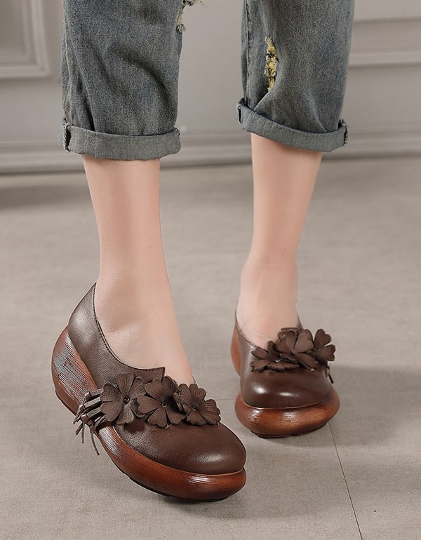 Flower Handmade Leather Shoes Women's Ethnic Shoes — Obiono