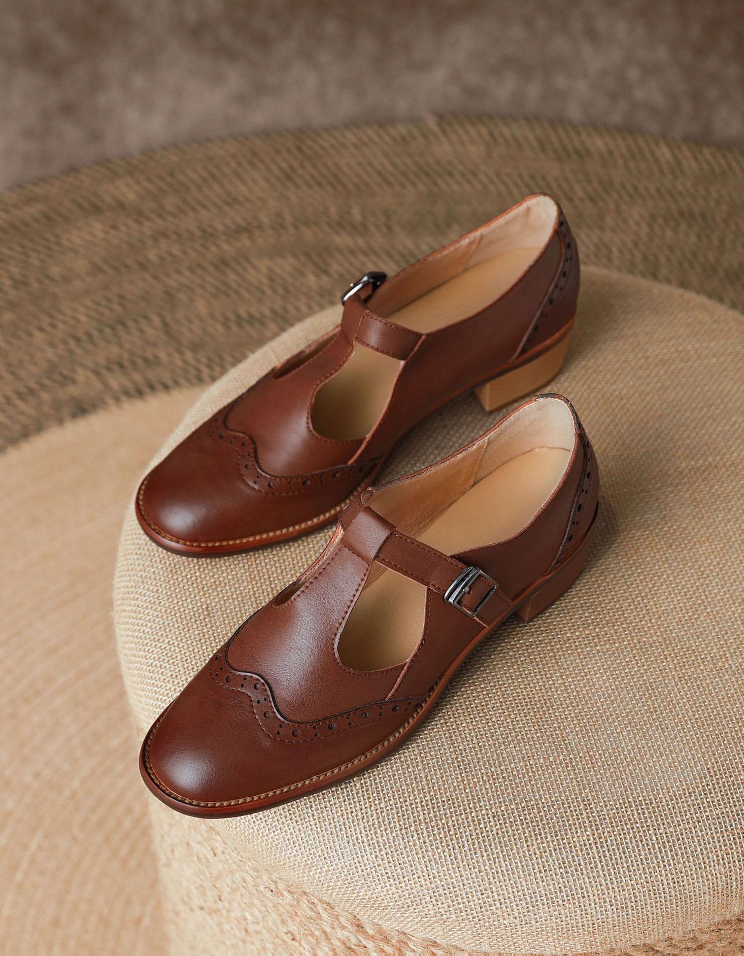 Handmade Brogue Style T-strap Oxford Shoes — Obiono