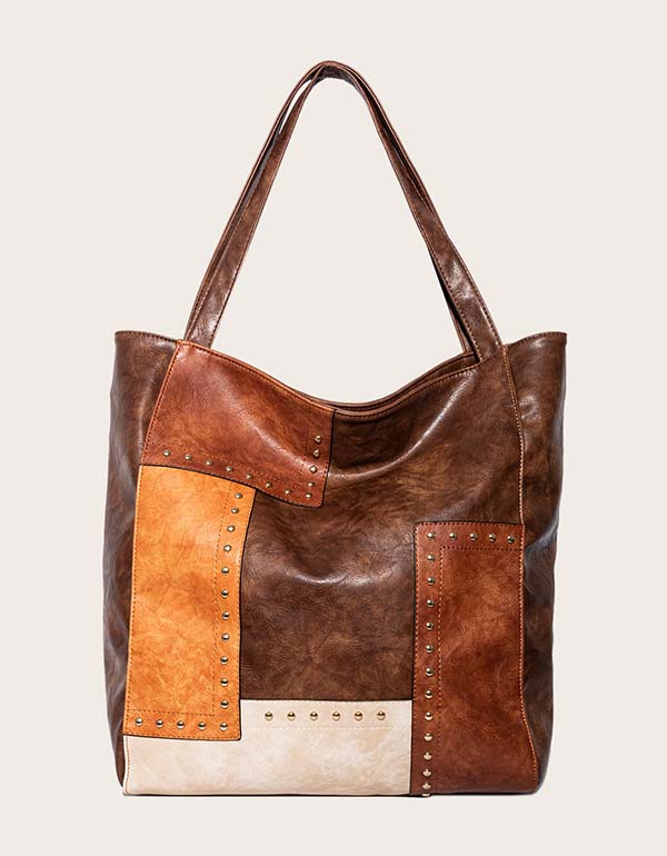 Handmade Rivets Leather Stitching Large Shoulder Bag — Obiono