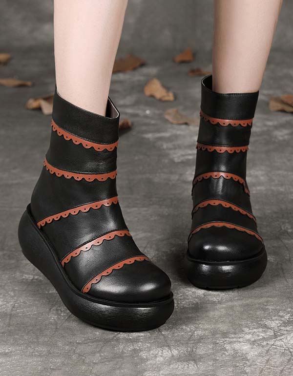 Handmade Leather Retro Wedge Long Boots Winter — Obiono