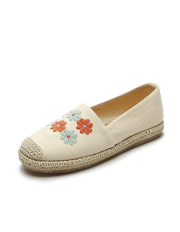 Handmade Linen-Embroidered Simple Flat Shoes — Obiono